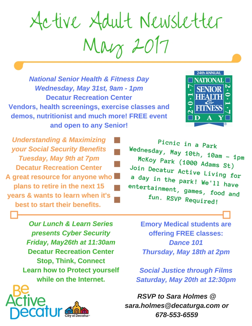 Active Adult Newsletter – May 2017 | Decatur Parks & Recreation